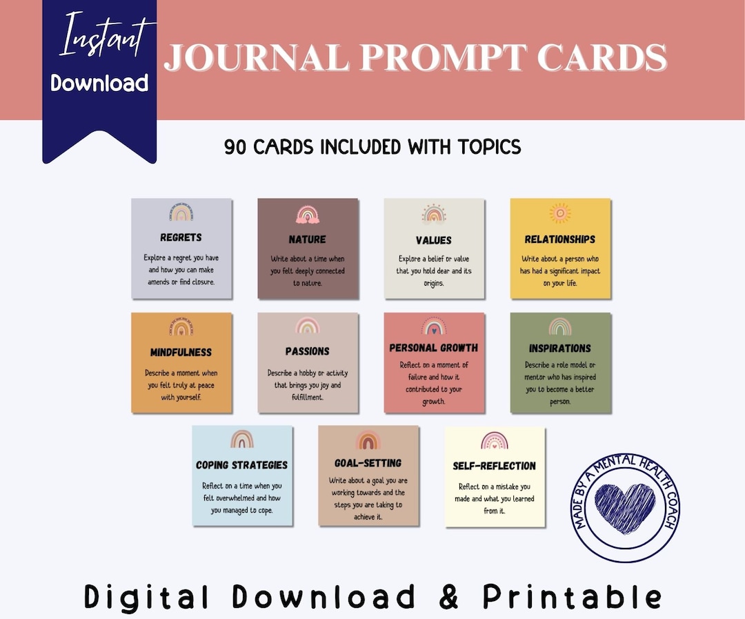 Mindfulness Journaling Prompt Cards for Self-esteem and Anxiety, Social ...