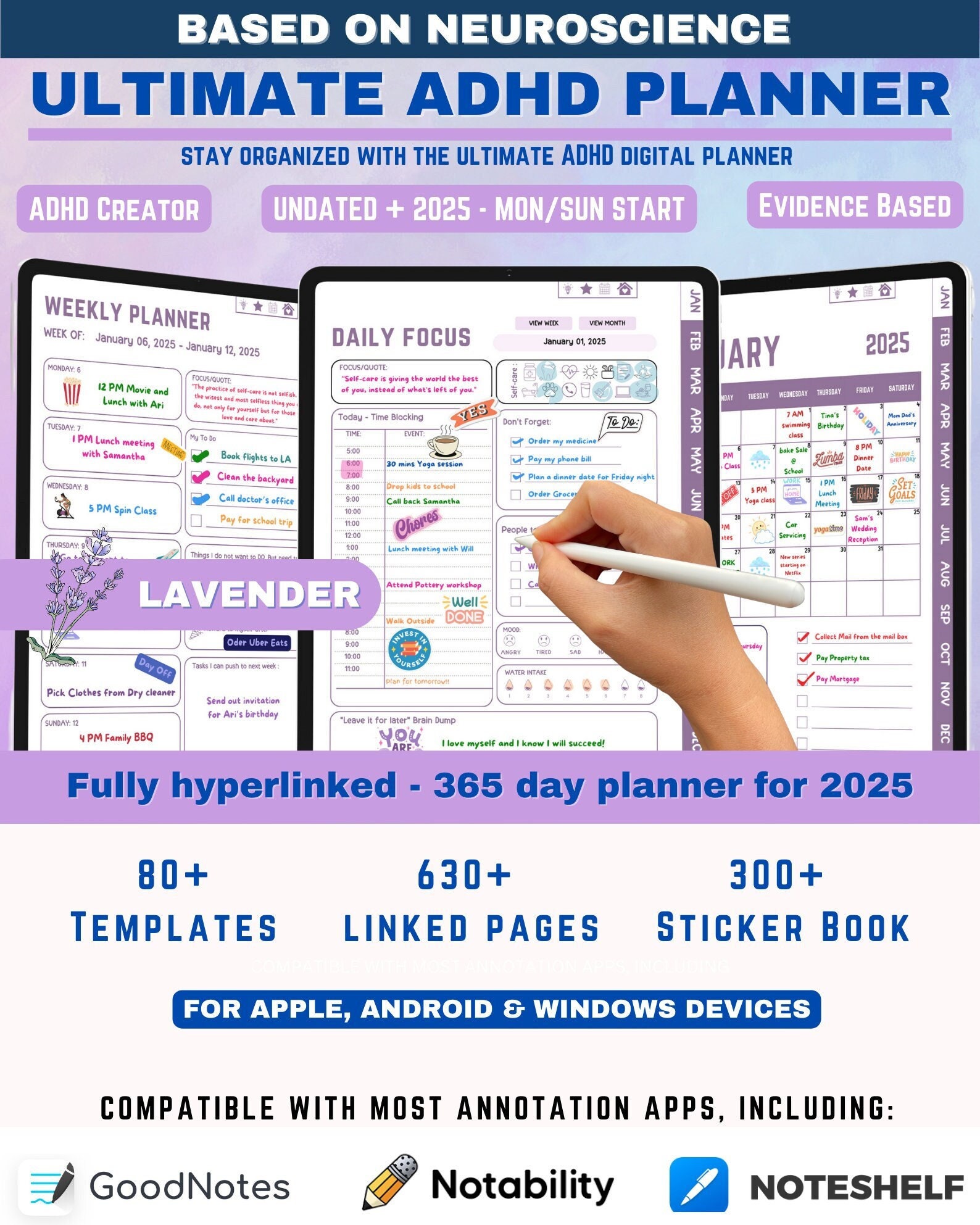 2025 Undated ADHD Goodnotes Planner, Daily & Weekly Planner, Monthly ...