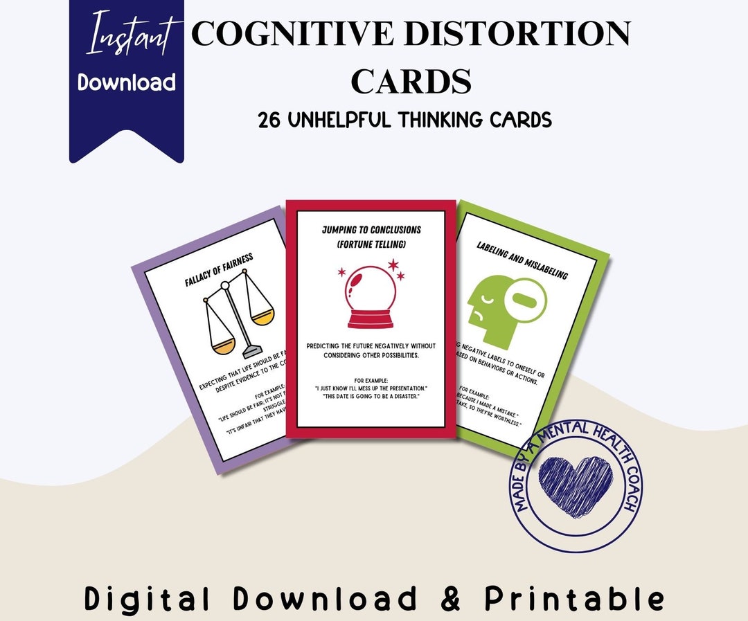 Cognitive Distortion Cards: 26 Unhelpful Thinking Cards (digital ...