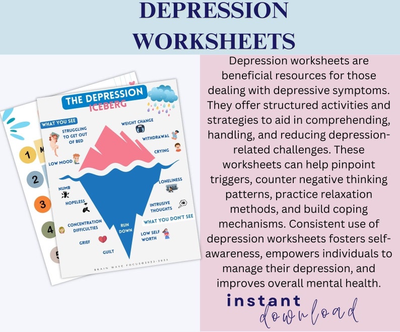 Depression Worksheets for Therapy, CBT & DBT Coping Skills for Self ...