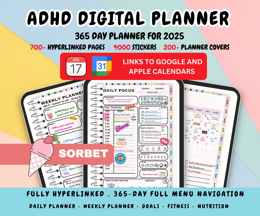 ADHD Digital Planner for iPad , Goodnotes + Android Planner Digital ...