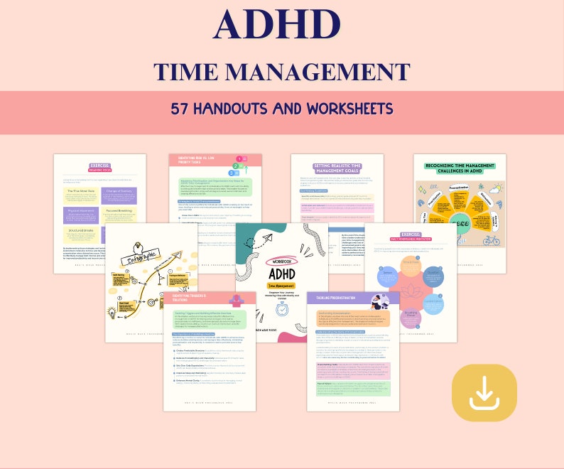 ADHD Workbook Bundle for Teens and Adult Mental Health, Time Management ...
