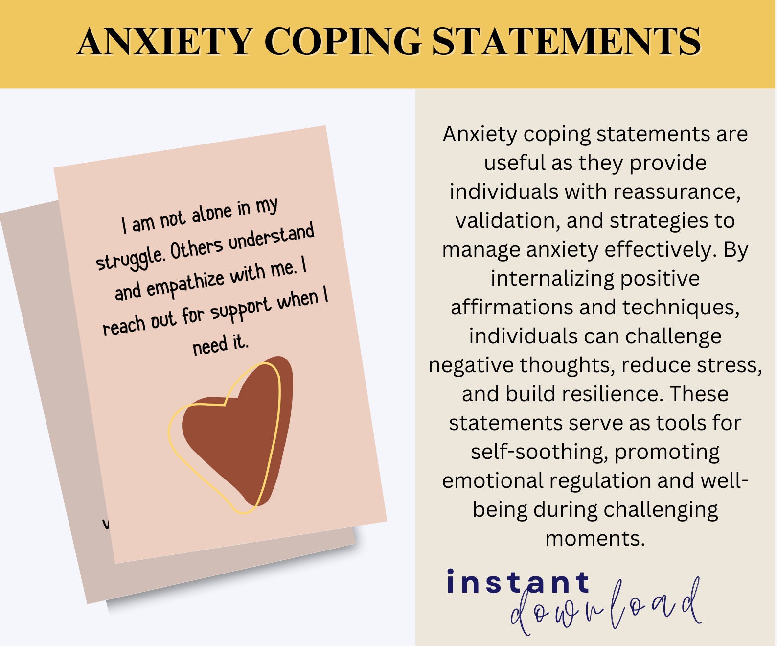 Anxiety Statement Flashcards Set - Self Care Cards for Grounding ...