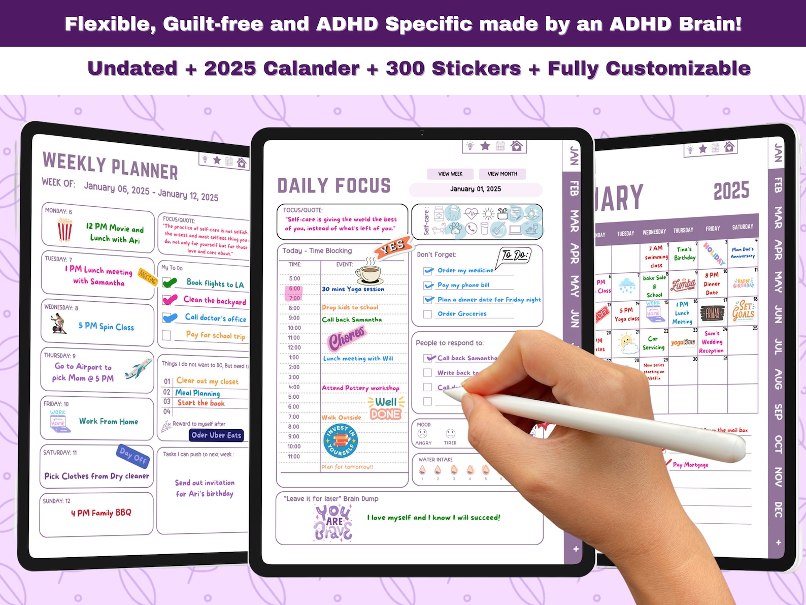 2025 Undated ADHD Goodnotes Planner, Daily & Weekly Planner, Monthly ...