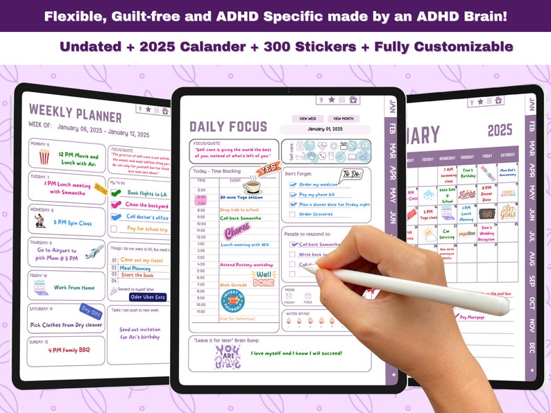 2025 Undated ADHD Goodnotes Planner, Daily & Weekly Planner, Monthly ...