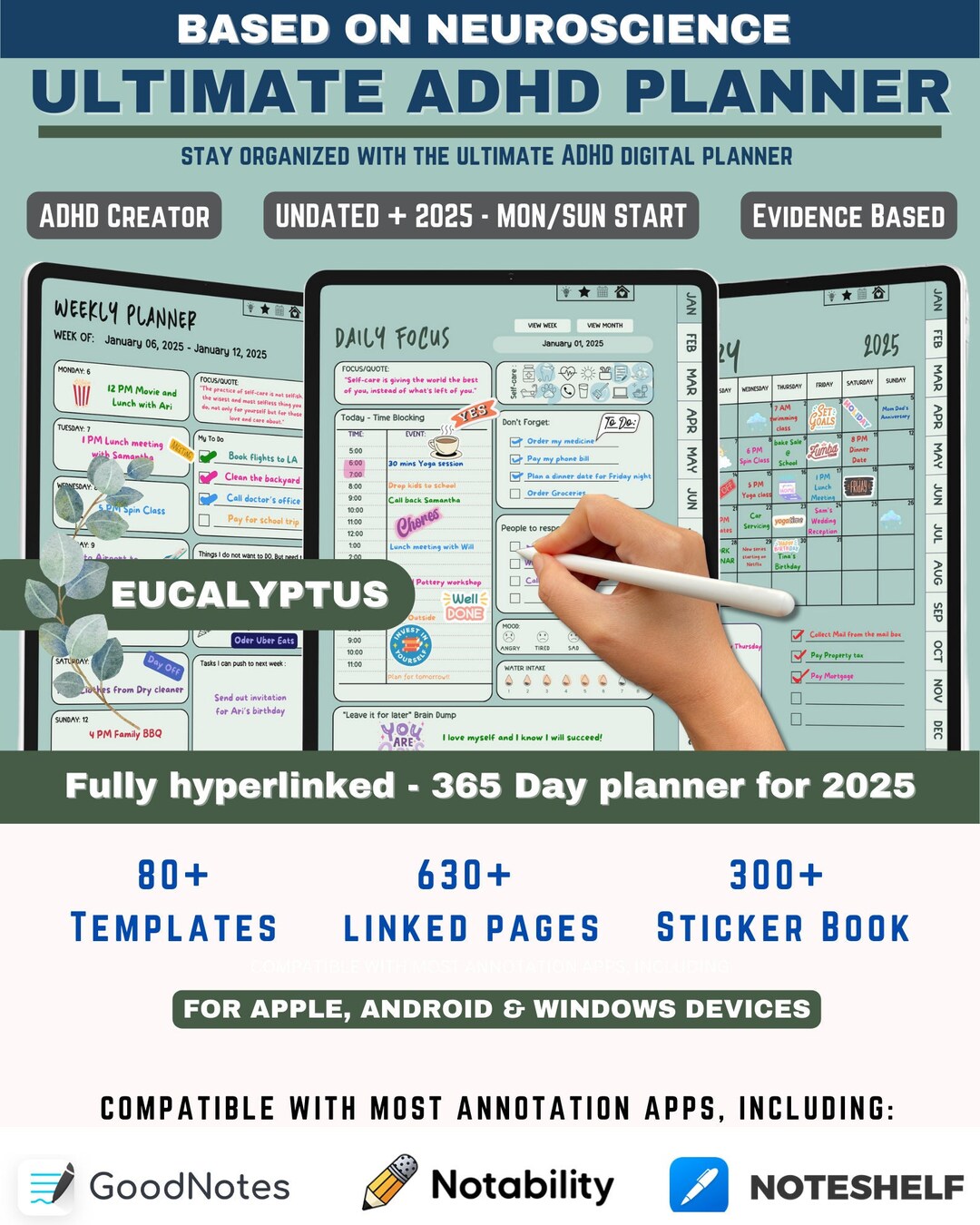 ADHD Digital Planner: Undated, Daily & Weekly (goodnotes Template) - Etsy