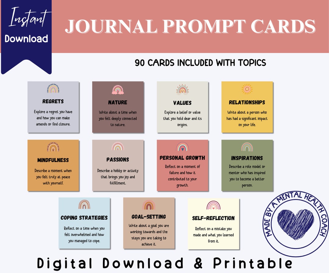 Mindfulness Journaling Prompt Cards for Self-esteem and Anxiety, Social ...