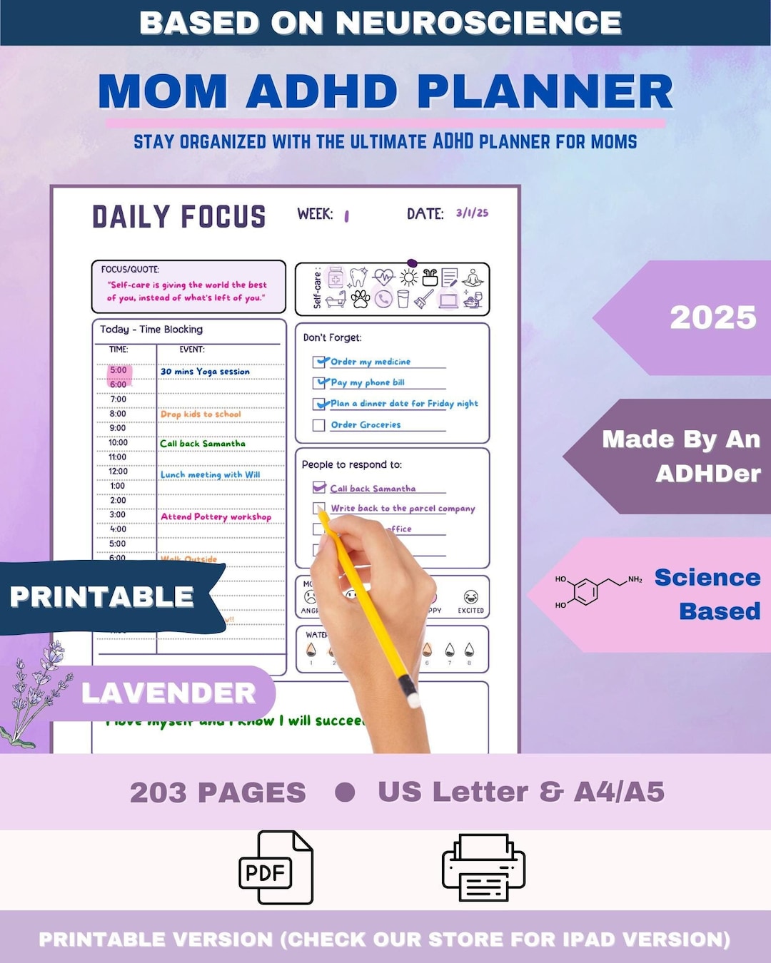 ADHD Printable Planner for Mom - Daily & Weekly Planner, Habit Tracker ...