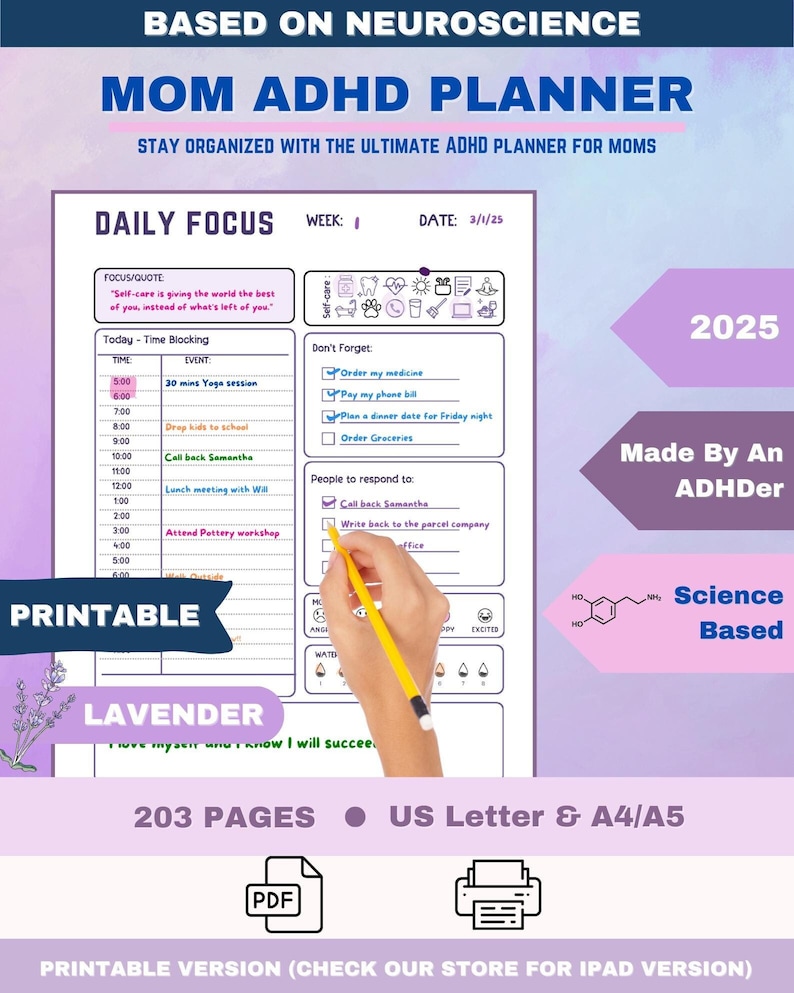 ADHD Printable Planner for Mom - Daily & Weekly Planner, Habit Tracker ...