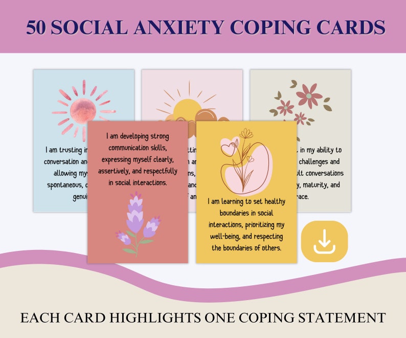 Social Anxiety Coping Statement Cards for Therapy Office Growth Mindset ...