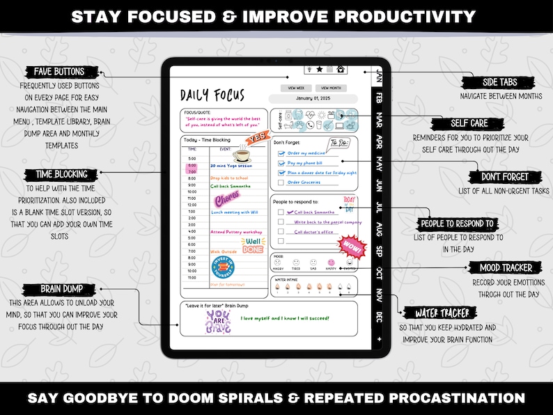 2026 Mom ADHD Digital Planner(monochrome): Weekly, Daily, Habit Tracker ...