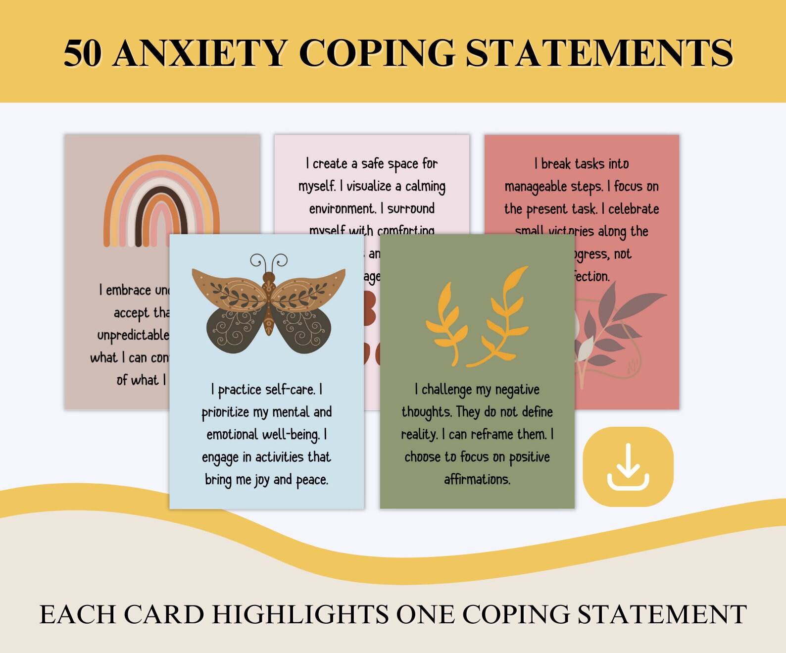 Anxiety Statement Flashcards Set - Self Care Cards for Grounding ...