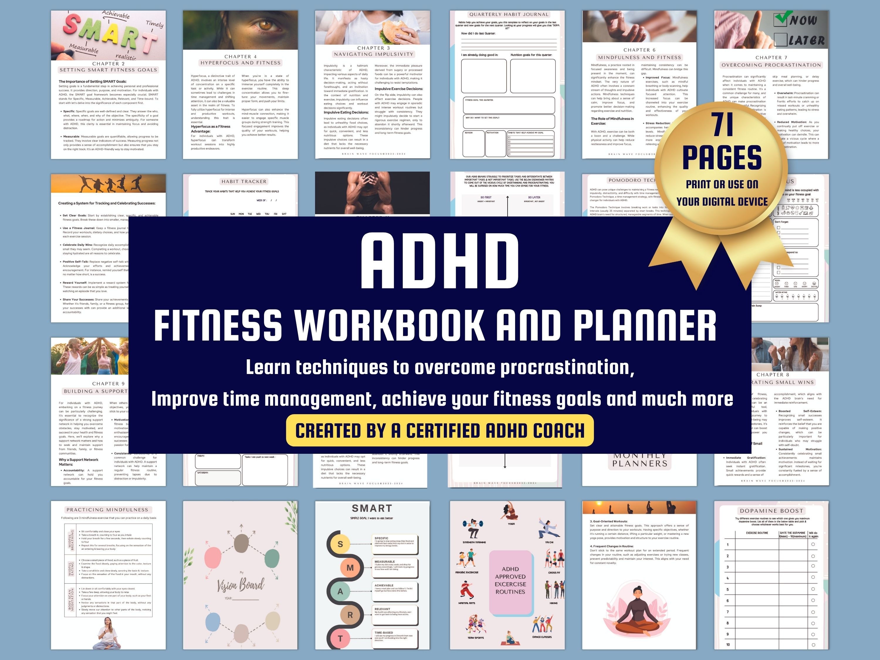 ADHD Digital Fitness Planner Workbook ADHD Journal Printable Planner ...