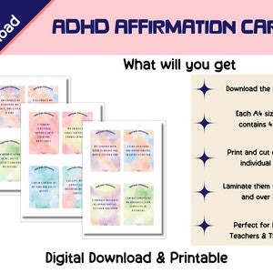 ADHD Brain Affirmation Station Cards, Positive Quote Flash Cards ...