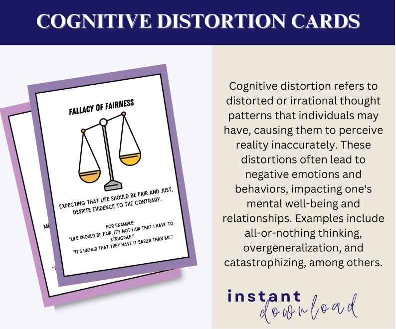 Cognitive Distortion Cards: 26 Unhelpful Thinking Cards (digital ...