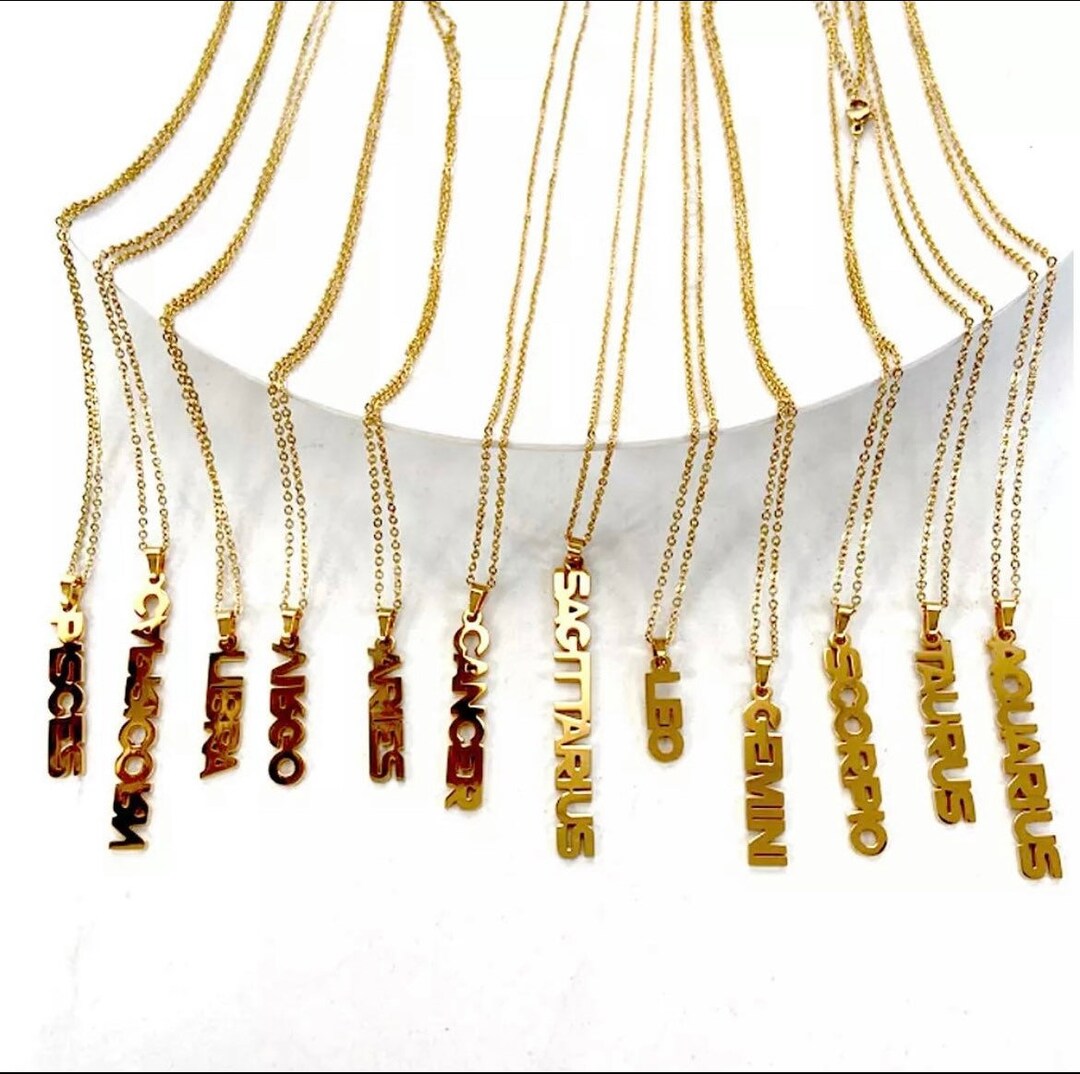 18k Gold Adjustable Link, Zodiac Sign Pendant Chain Necklace, - Etsy
