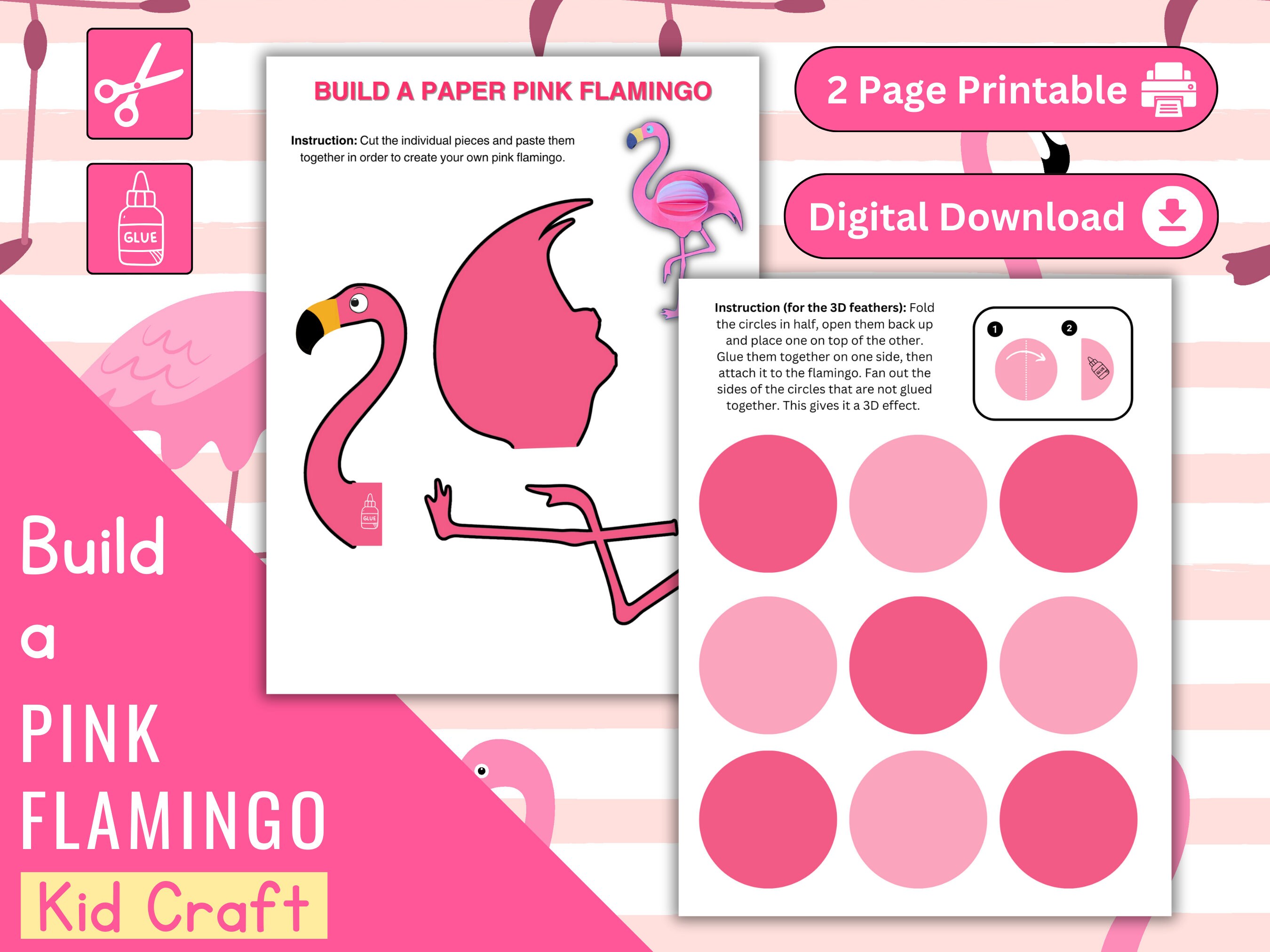 Printable Pink Flamingo Craft Kit 3D Paper Flamingo Kids Activity DIY ...