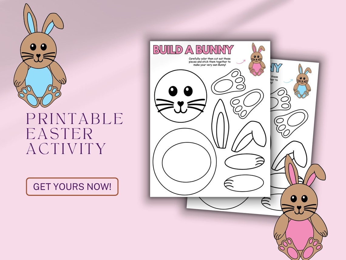Printable Bunny Craft Kit for Kids: DIY Paper Bunny Building Activity ...