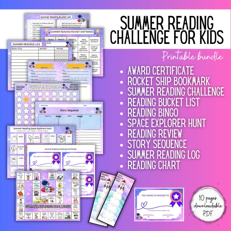 Summer Reading Challenge Printable Kids PDF Activities, Bookmark, Bingo ...