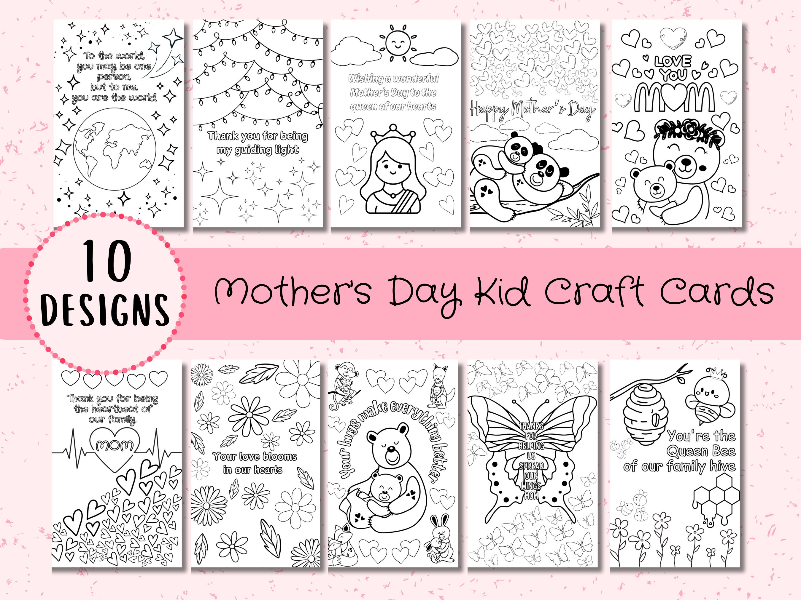Printable Mother's Day Craft Cards PDF Kids DIY Coloring & Cutout ...