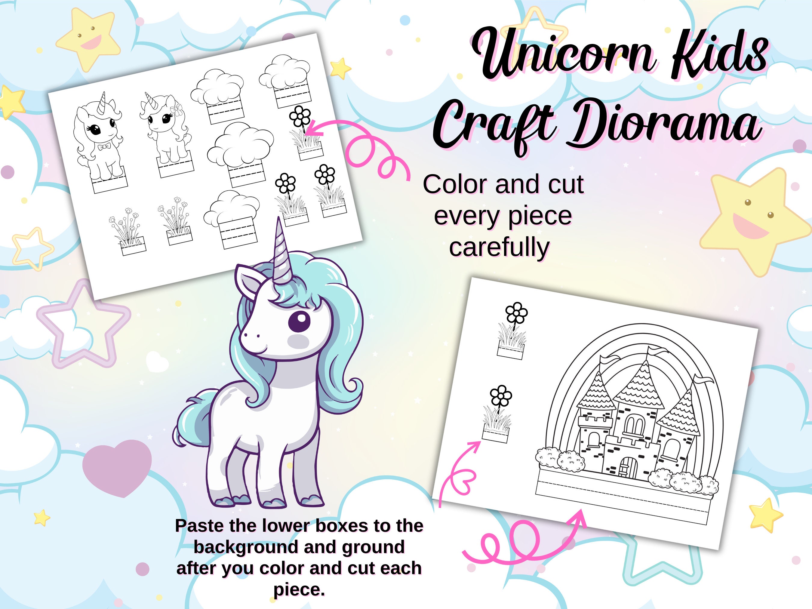 Printable Unicorn Craft Kit for Kids DIY Diorama PDF, Simple Color ...