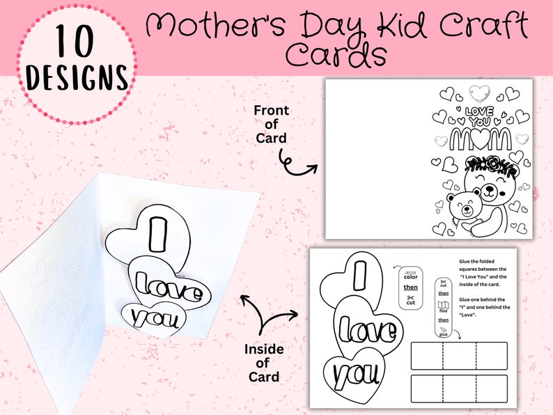 Printable Mother's Day Craft Cards PDF Kids DIY Coloring & Cutout ...