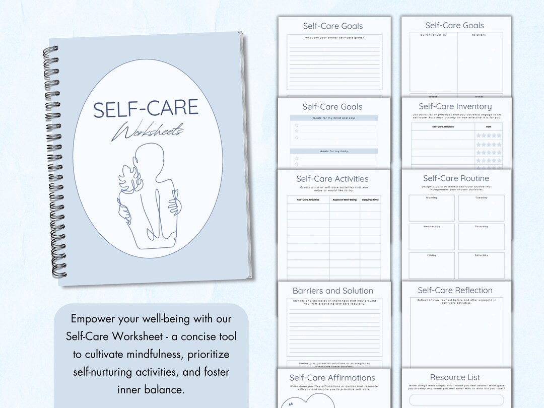 Printable Self-care Worksheets PDF Blue Color 17-page Self-care Planner ...