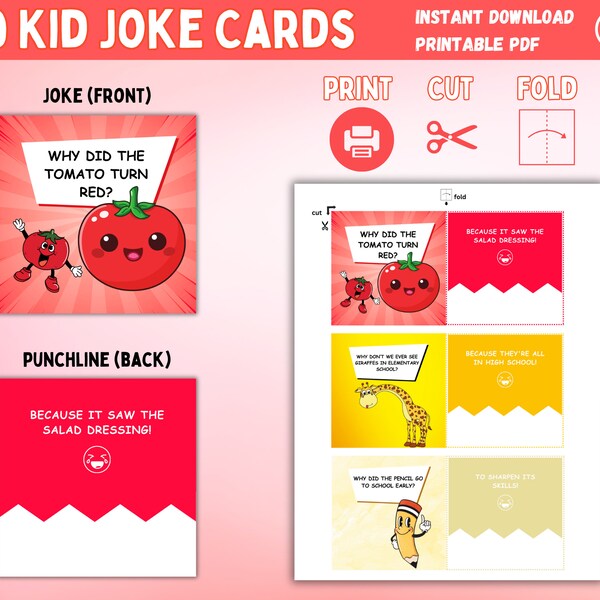 Fun 50 Kids Joke Cards - Etsy