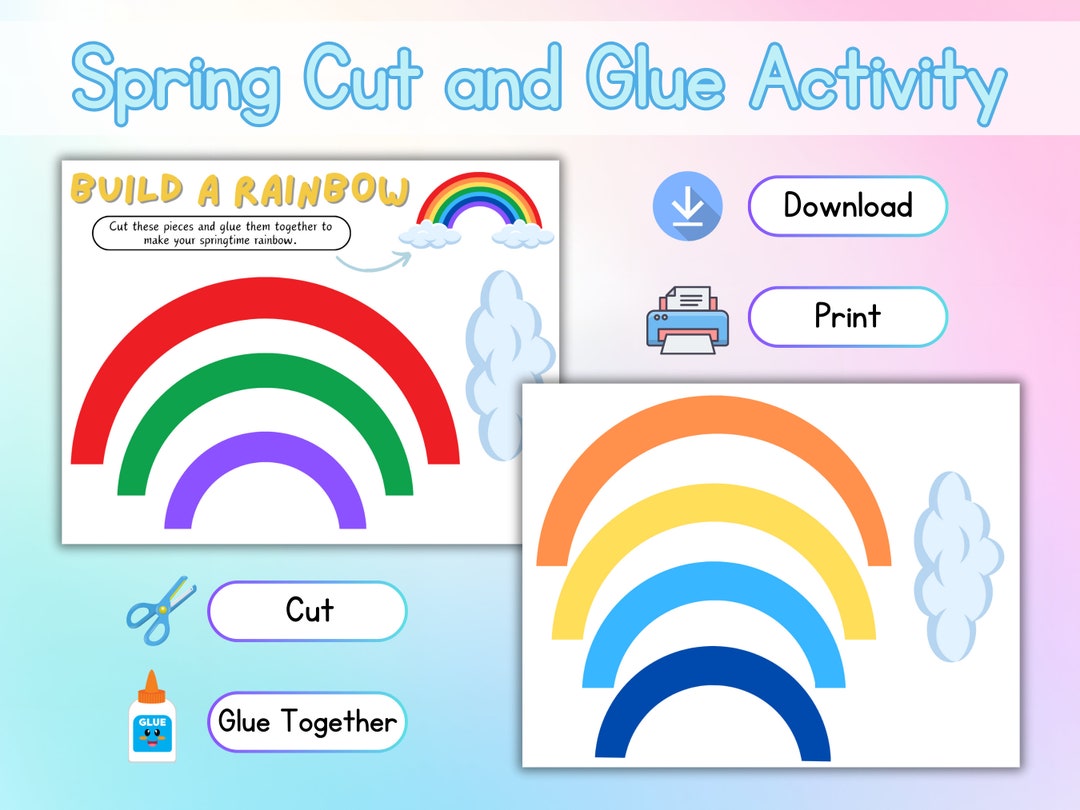 Printable Cut & Paste Rainbow Activity Kids' Spring Craft PDF Fun Home ...