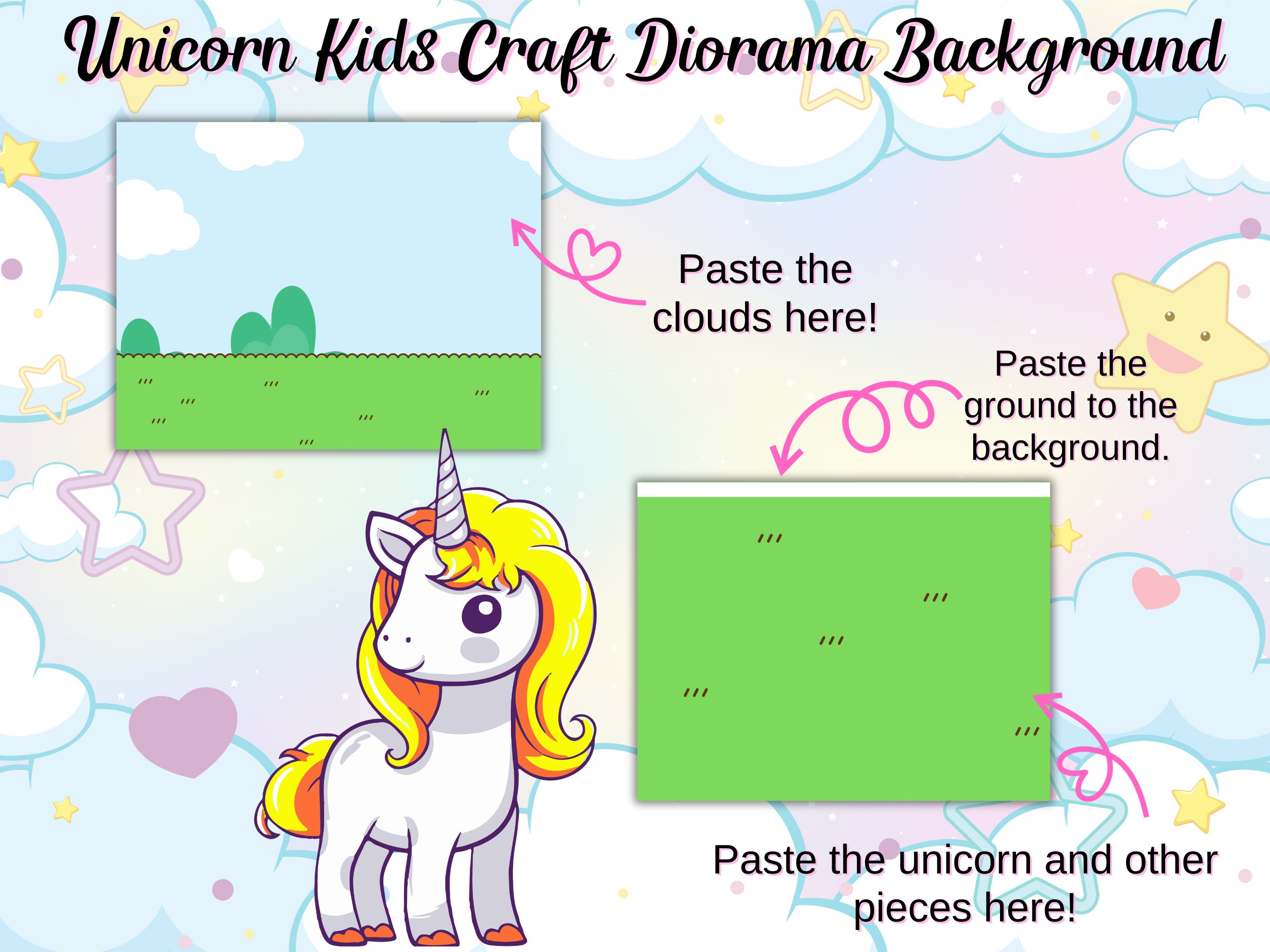 Printable Unicorn Craft Kit for Kids DIY Diorama PDF, Simple Color ...
