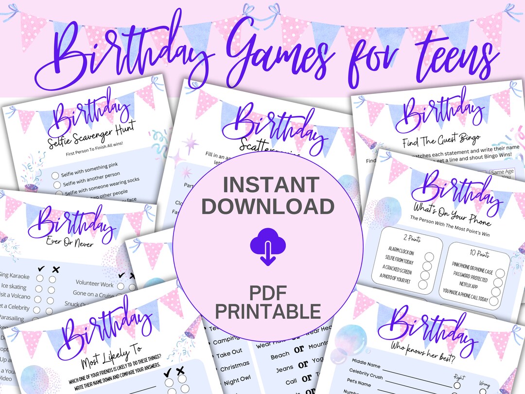 Printable Teen Birthday Party Games Kit PDF Instant Download Engaging ...