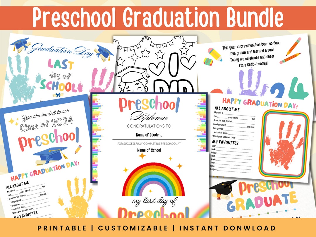 Preschool Graduation Bundle: Coloring Pages, Diploma, Invitation ...
