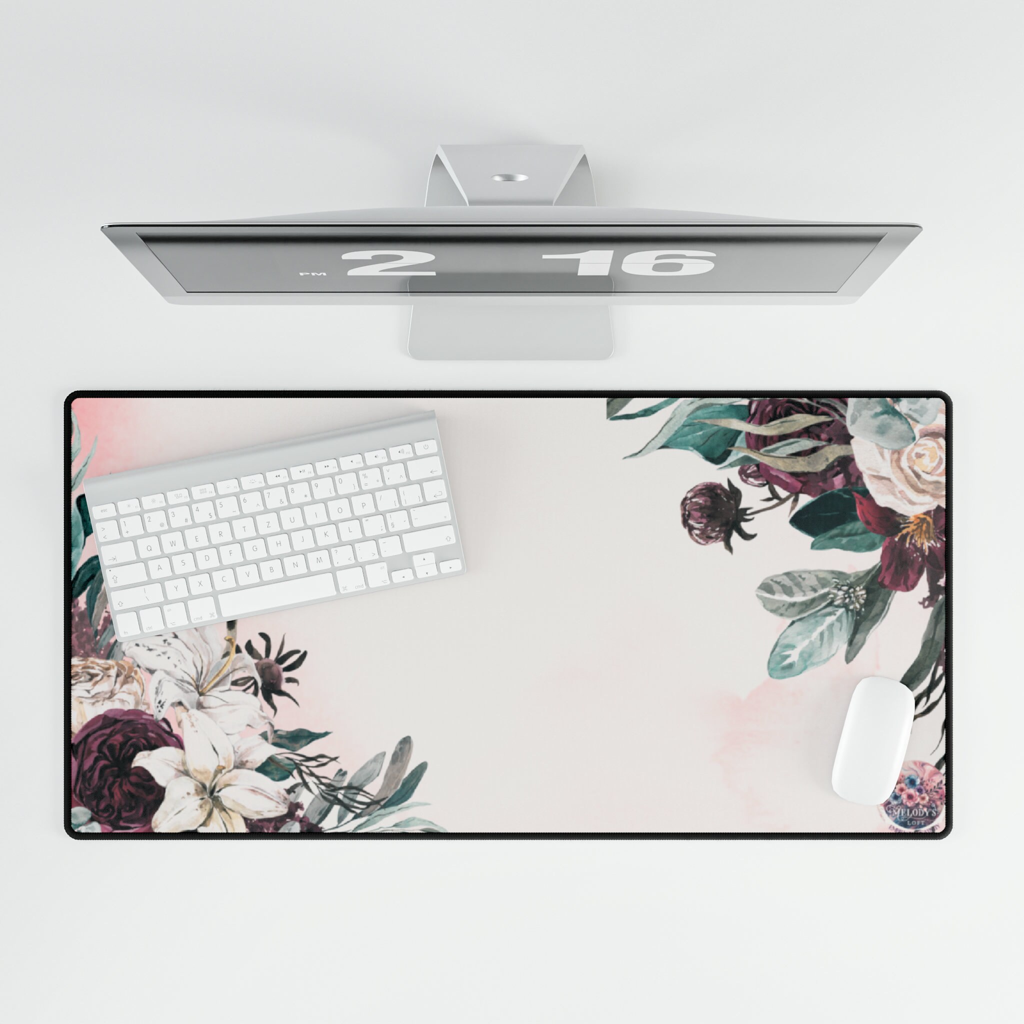 Floral Elegance Desk Mat: Watercolor Botanical Design in Three ...