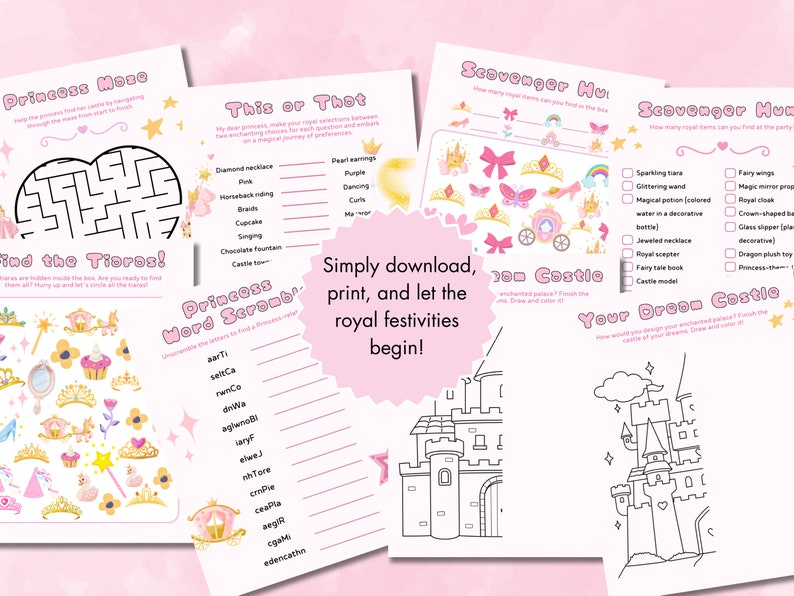 Pink Princess Birthday Party Printable Game Bundle 13 Fun Activities ...