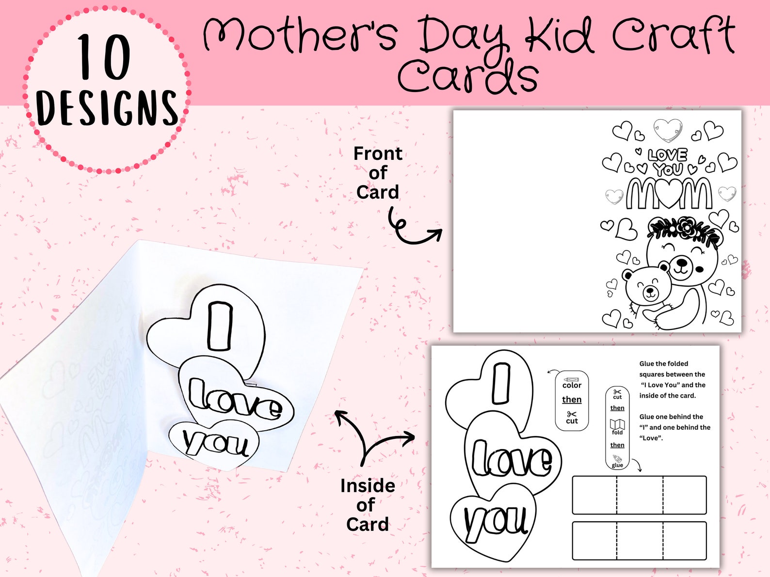 Printable Mother's Day Craft Cards PDF Kids DIY Coloring & Cutout ...