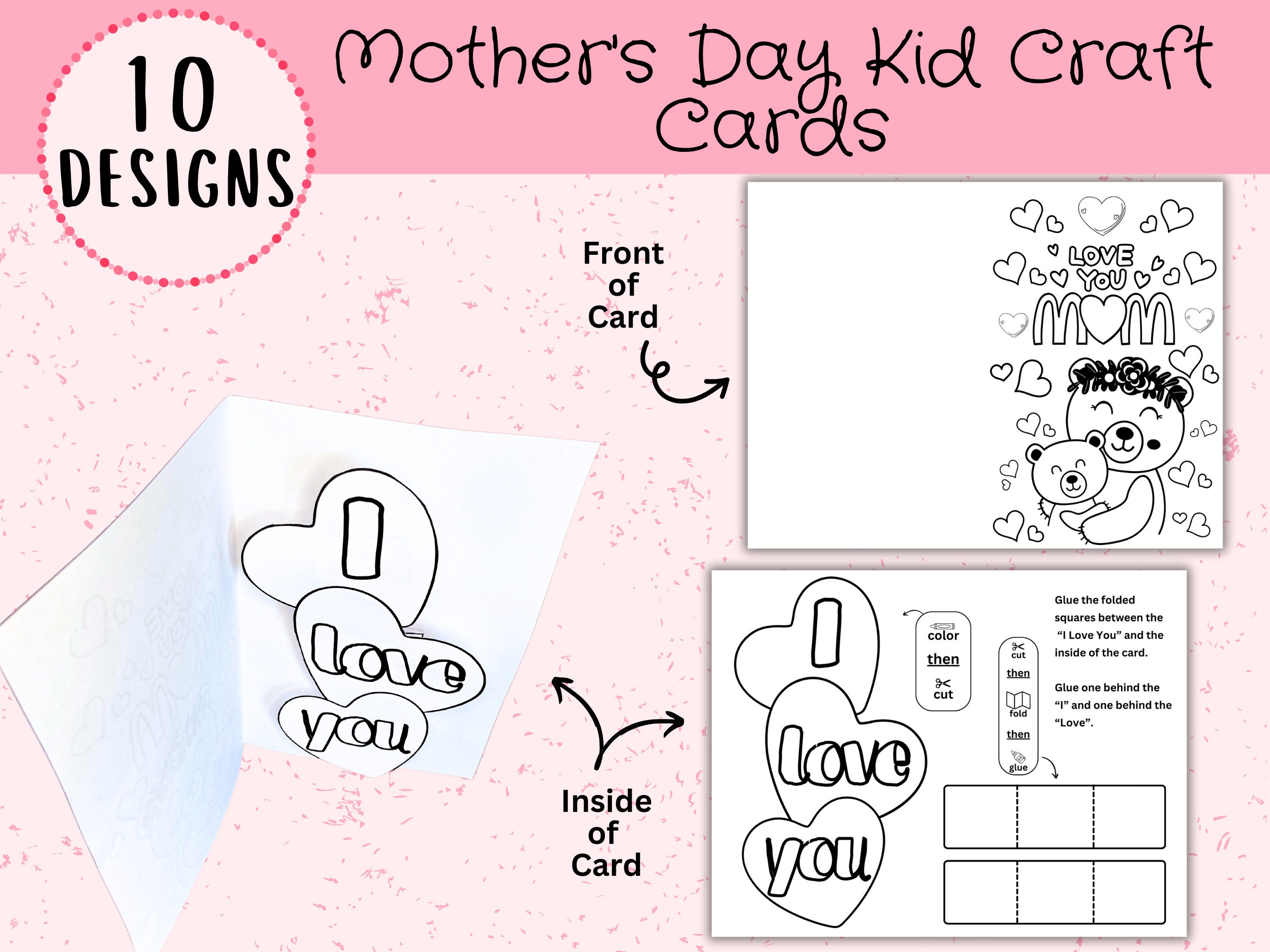 Printable Mother's Day Craft Cards PDF Kids DIY Coloring & Cutout ...