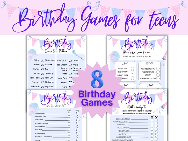 Printable Teen Birthday Party Games Kit PDF Instant Download Engaging ...