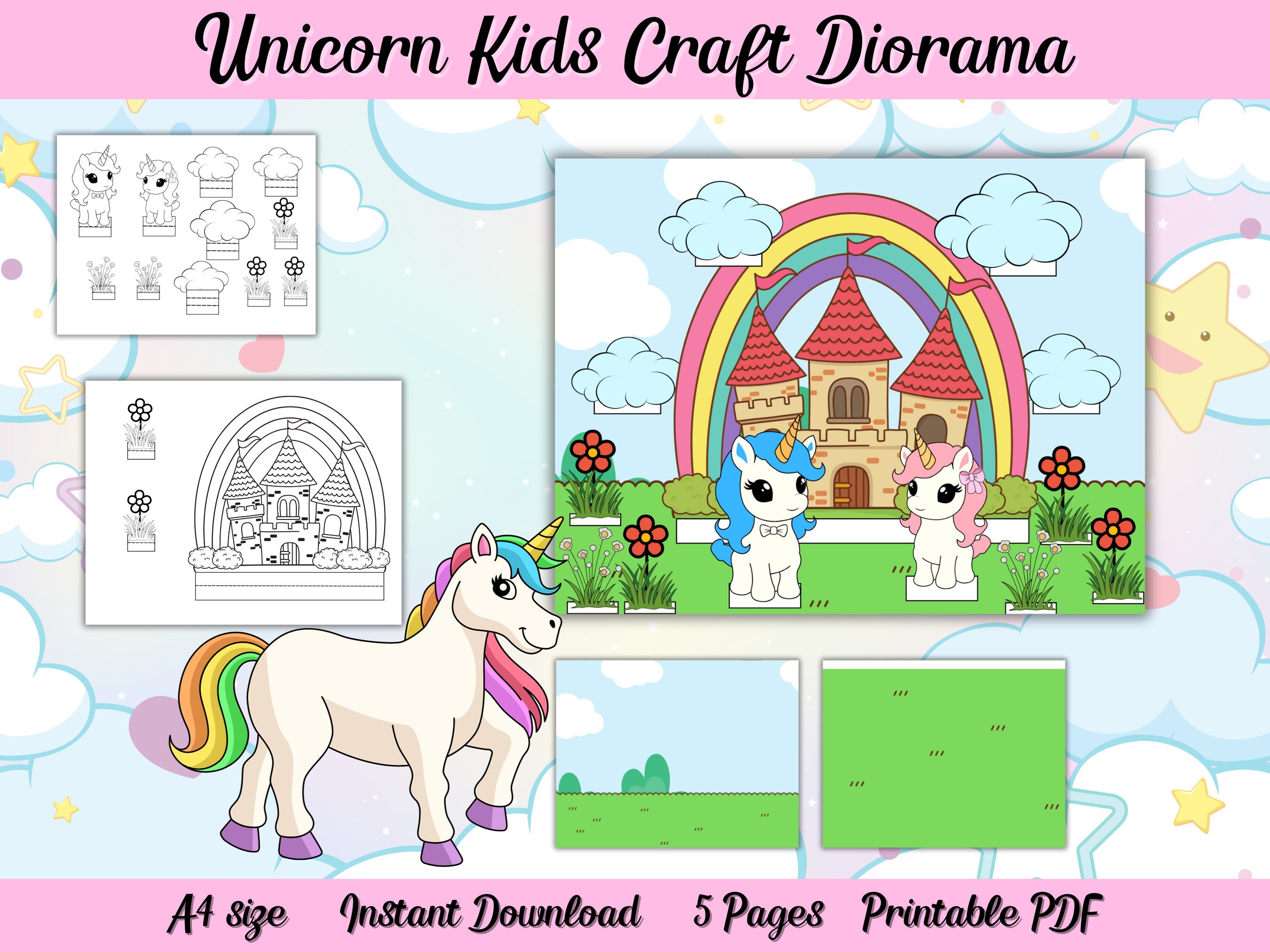 Printable Unicorn Craft Kit for Kids DIY Diorama PDF, Simple Color ...