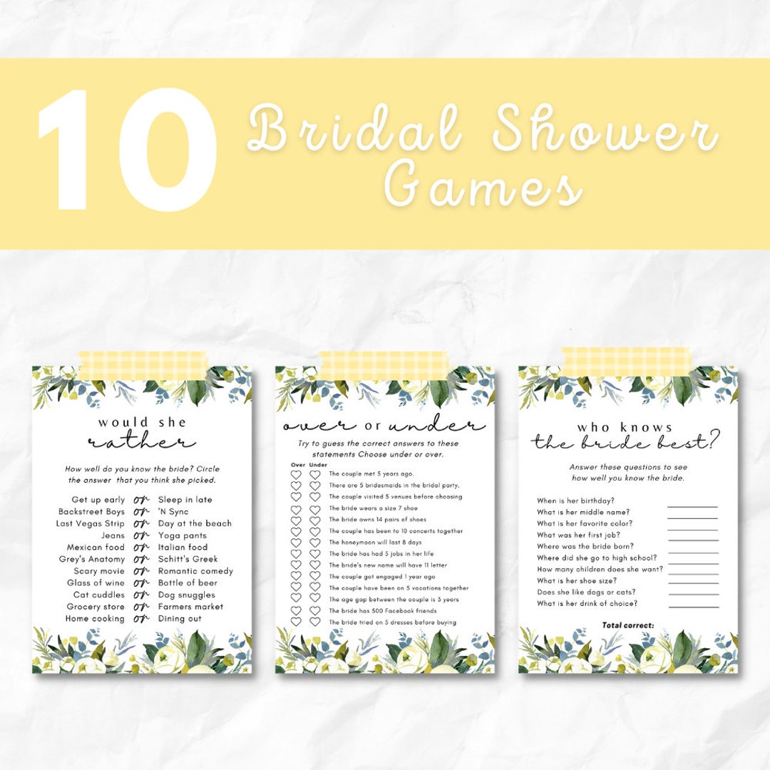 Printable Bridal Shower Game Bundle Yellow Floral Theme Fun Wedding ...