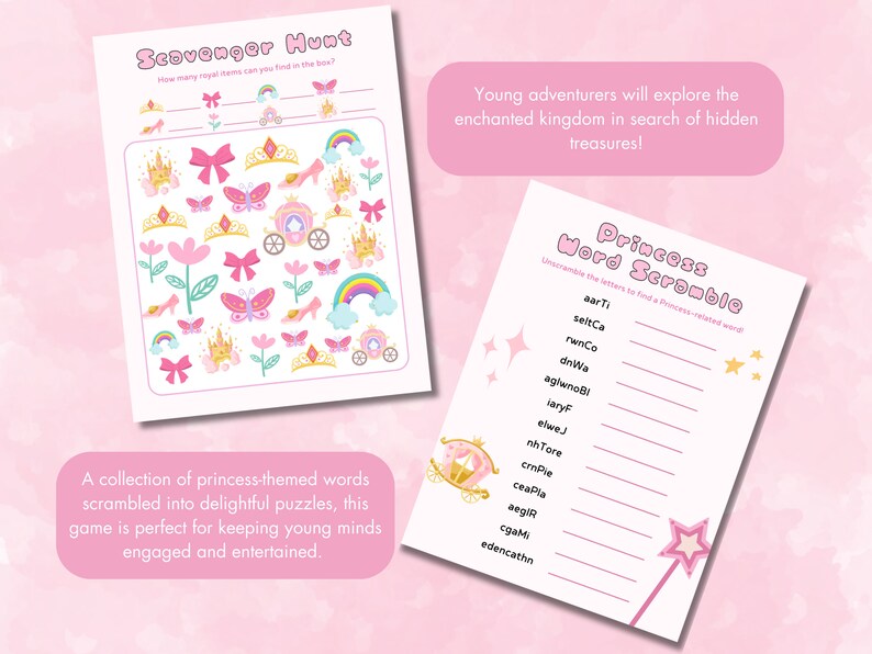 Pink Princess Birthday Party Printable Game Bundle 13 Fun Activities ...