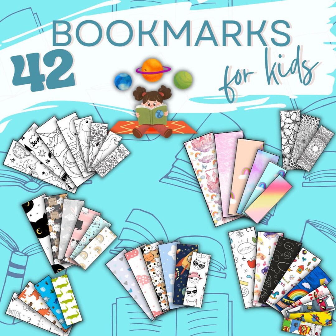 Kids' Printable Bookmark Set 42 Colorful & Fun PDF Designs, Immediate ...