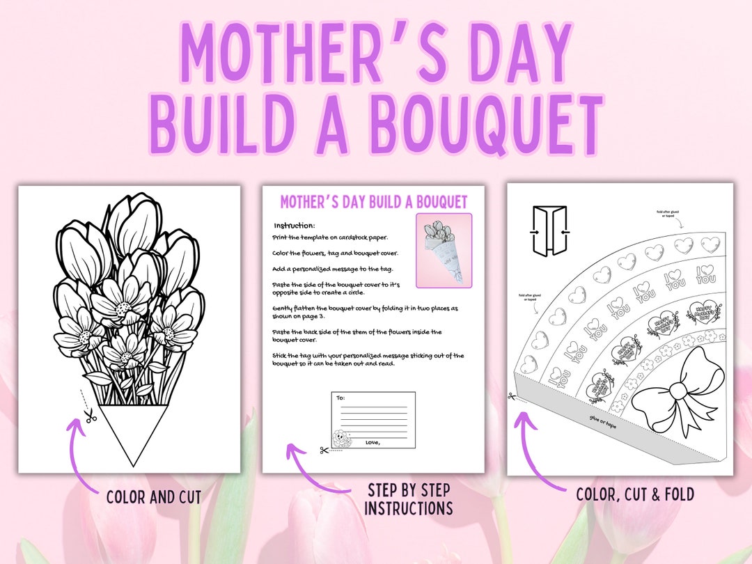 Printable Mothers Day Flower Craft Kit DIY Paper Bouquet PDF, Easy Kids ...
