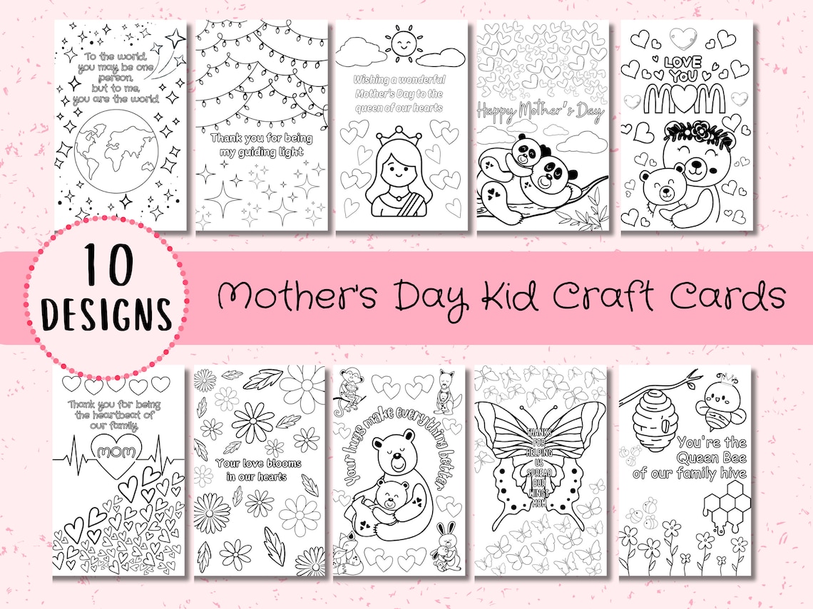 Printable Mother's Day Craft Cards PDF Kids DIY Coloring & Cutout ...