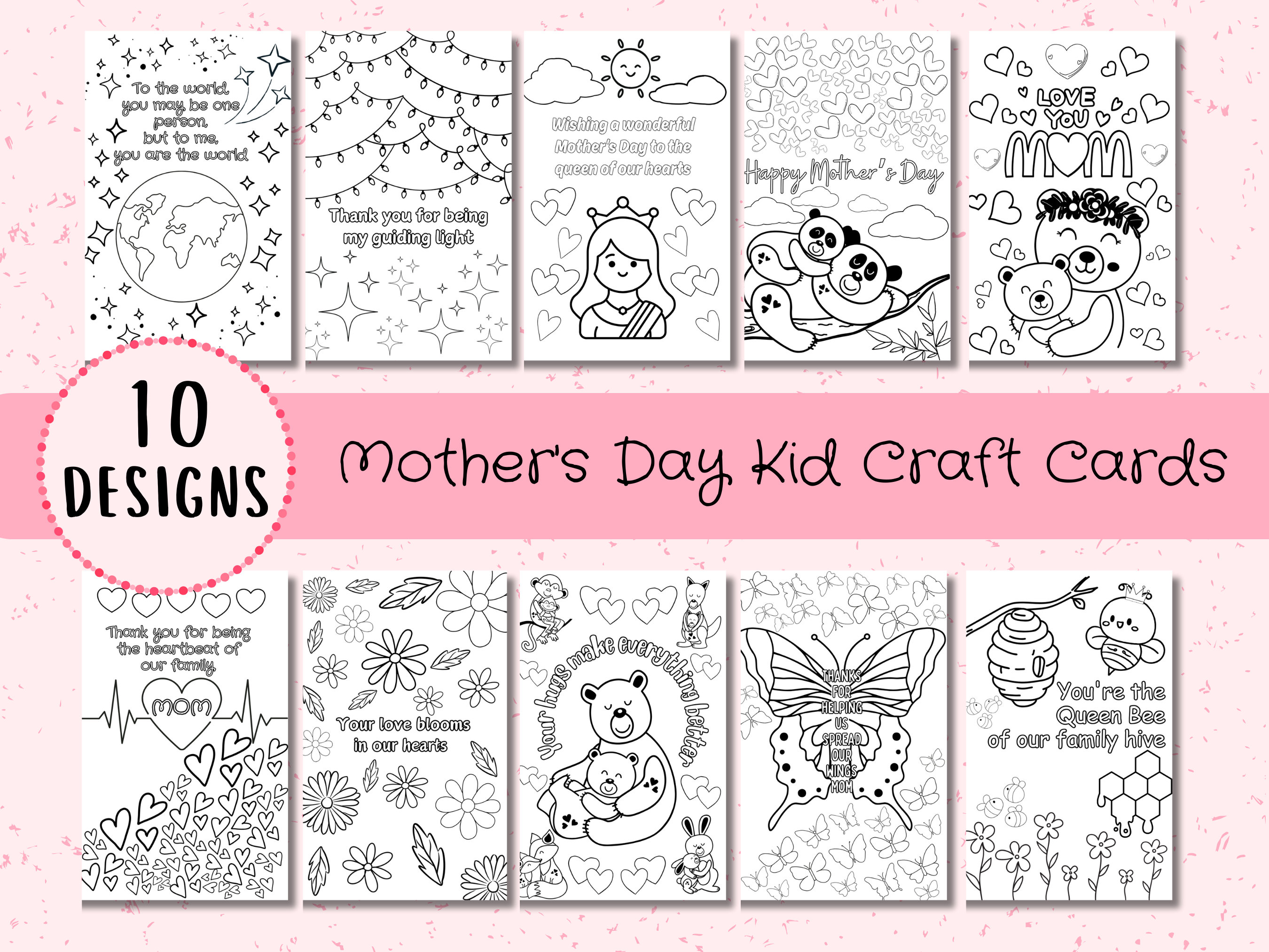 Printable Mother's Day Craft Cards PDF Kids DIY Coloring & Cutout ...