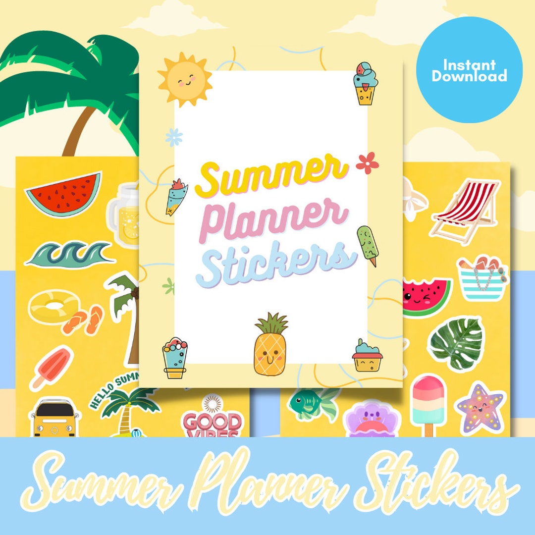 Summer Planner Stickers Set Digital Download Beach, Sunshine & Fun ...