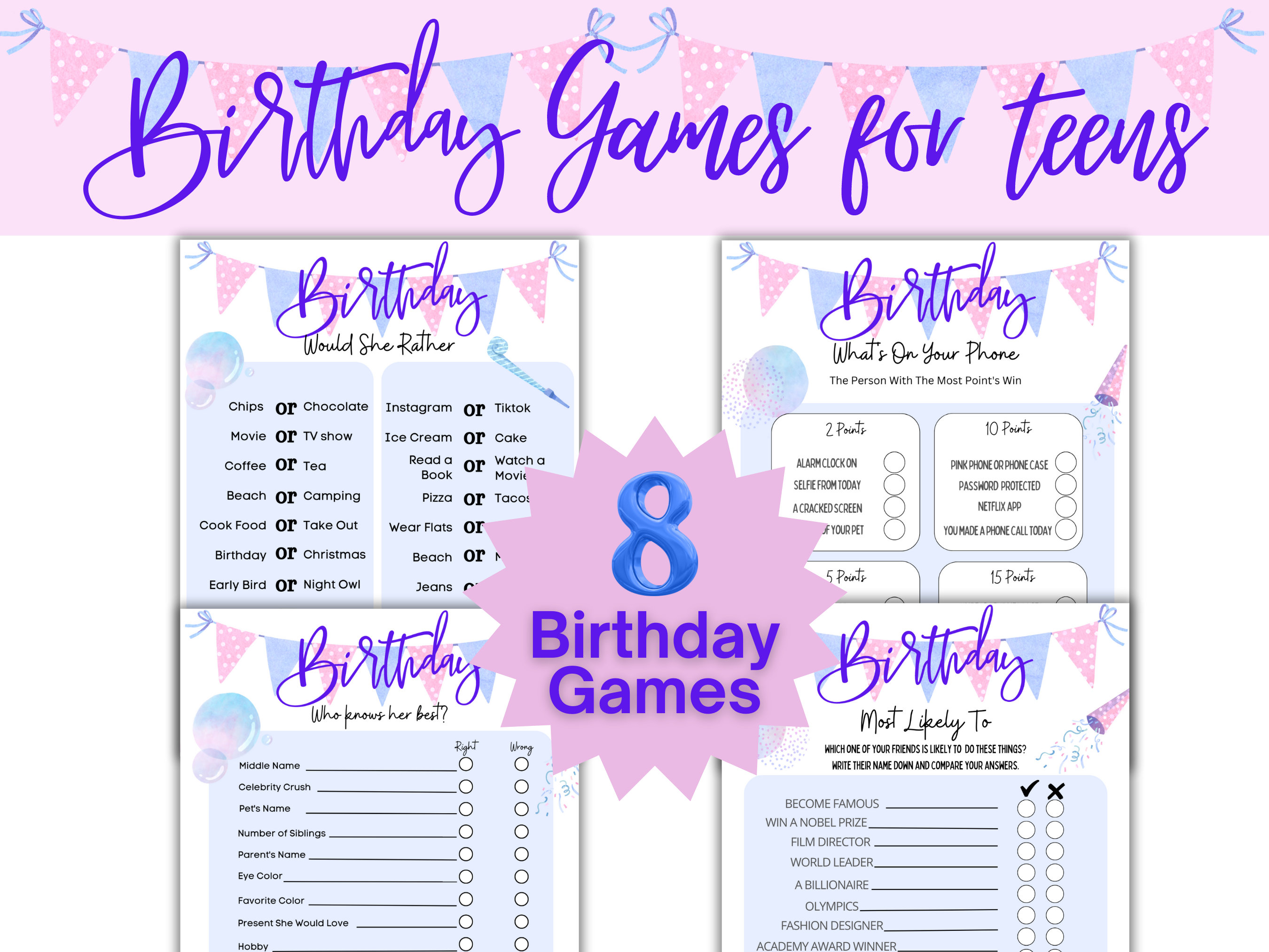 Printable Teen Birthday Party Games Kit PDF Instant Download Engaging ...
