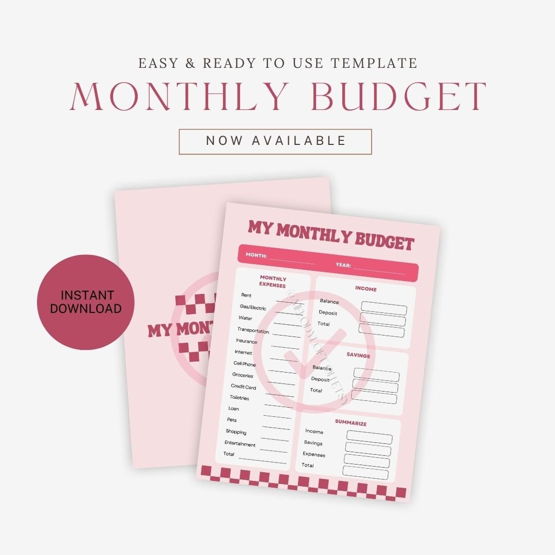 Checkered Pink Bold Monthly Budget Planner PDF: Chic Financial ...