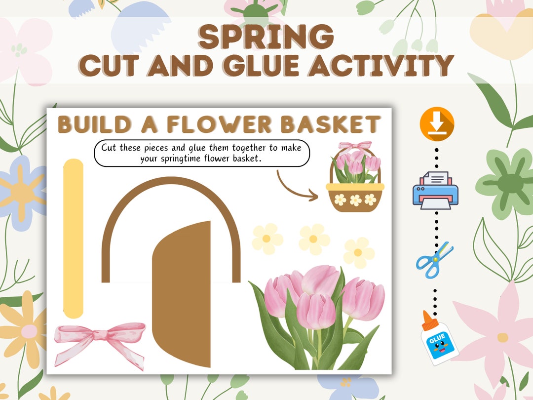 Printable Tulip Flower Basket Craft Kit DIY Spring Cut and Glue ...