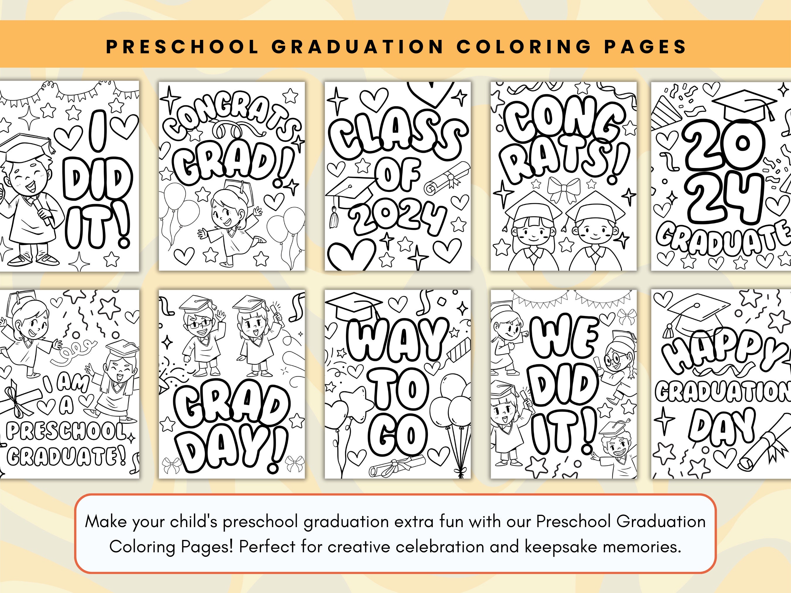 Preschool Graduation Coloring Pages, Diploma, Invitation, Handprint ...