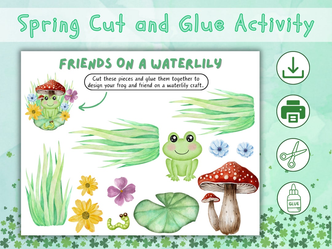 Spring Frog Craft Activity PDF Cute Waterlily Cut and Glue Kit for Kids ...